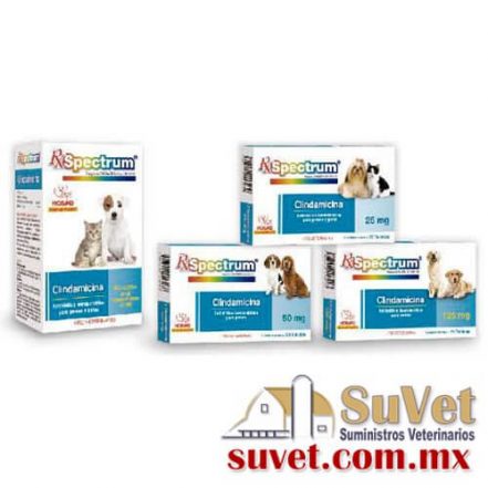 RX SPECTRUM CLINDAMICINA 125 mg caja con 20 tabletas de 125 mg - SUVET